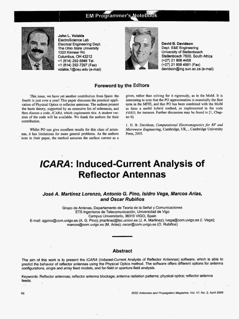 ICARA. Induced-Current Analysis of Reflector Antennas | PDF | Antenna ...