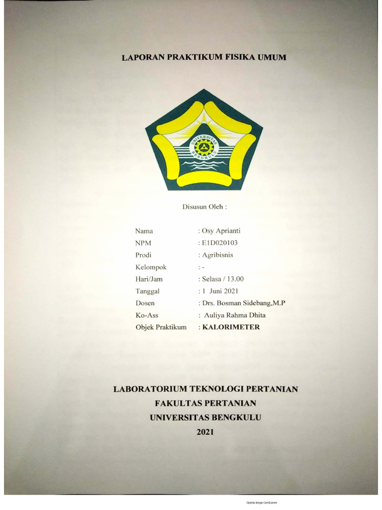 Lp5 Prak Fisika Kalorimeter Osy Aprianti e1d020103 | PDF