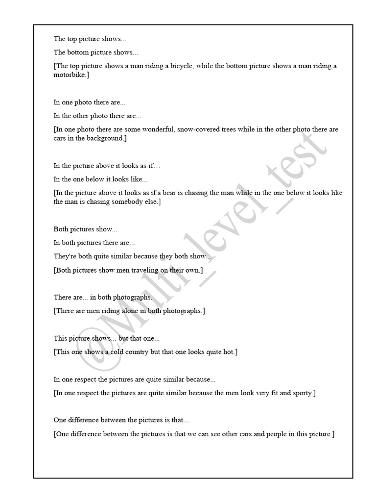 @multi - Level - Test Speaking Part 1 Pictures | PDF