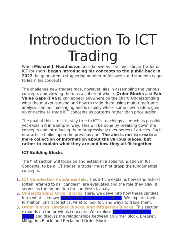 Introduction To ICT Trading | PDF | Market Trend | Order (Exchange)