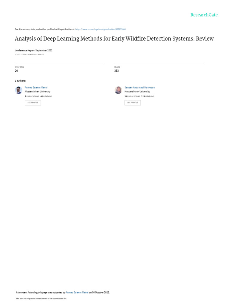 Analysis of Deep Learning Methods For Early Wildfire Detection Systems | PDF | Machine Learning ...