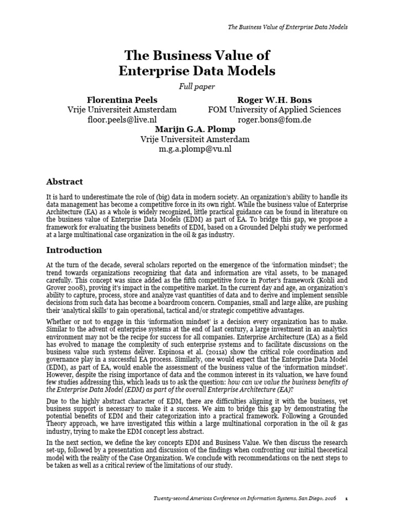 Business Value of Enterprise Data Models | PDF | Interview | Data Model