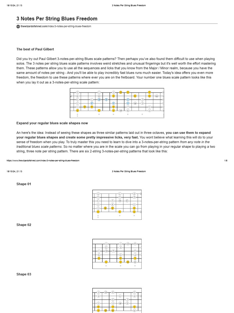 3 Notes Per String Blues Freedom | PDF | Musical Instruments