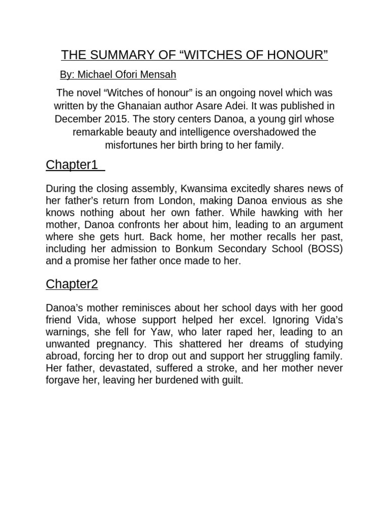 The Summary of Witches of Honour | PDF