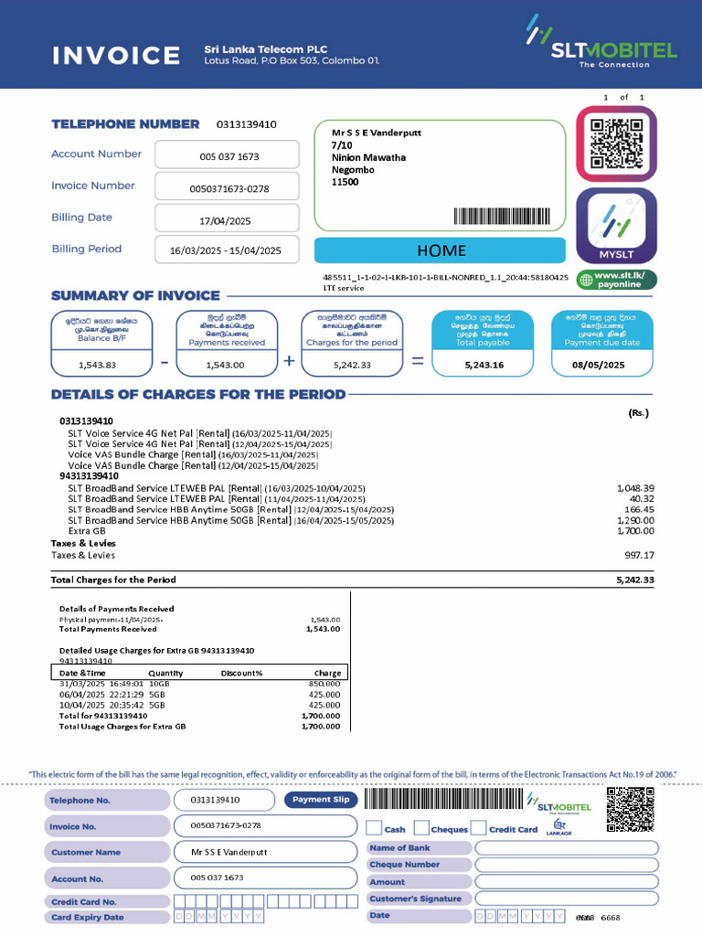 SLT eBill-00503716730278Image | PDF | Telecommunications | Taxes