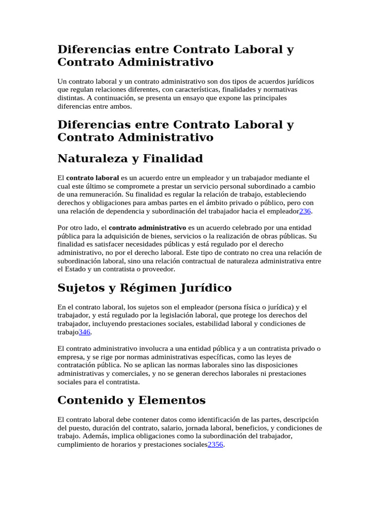 Diferencias Entre Contrato Laboral y Contrato Admi | PDF | Derecho laboral | Justicia