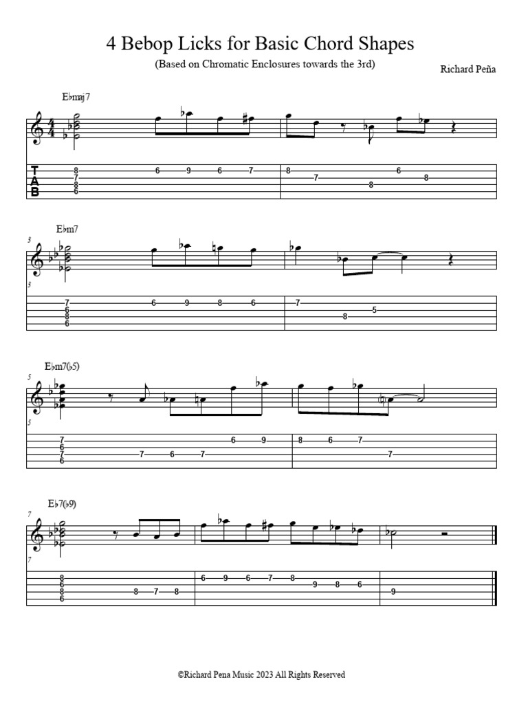 4 Bebop Licks For Basic Chord Shapes | PDF | Pitch (Music) | Elements ...