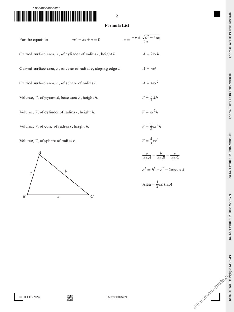 igcse international math formula sheet | PDF | Area | Sphere
