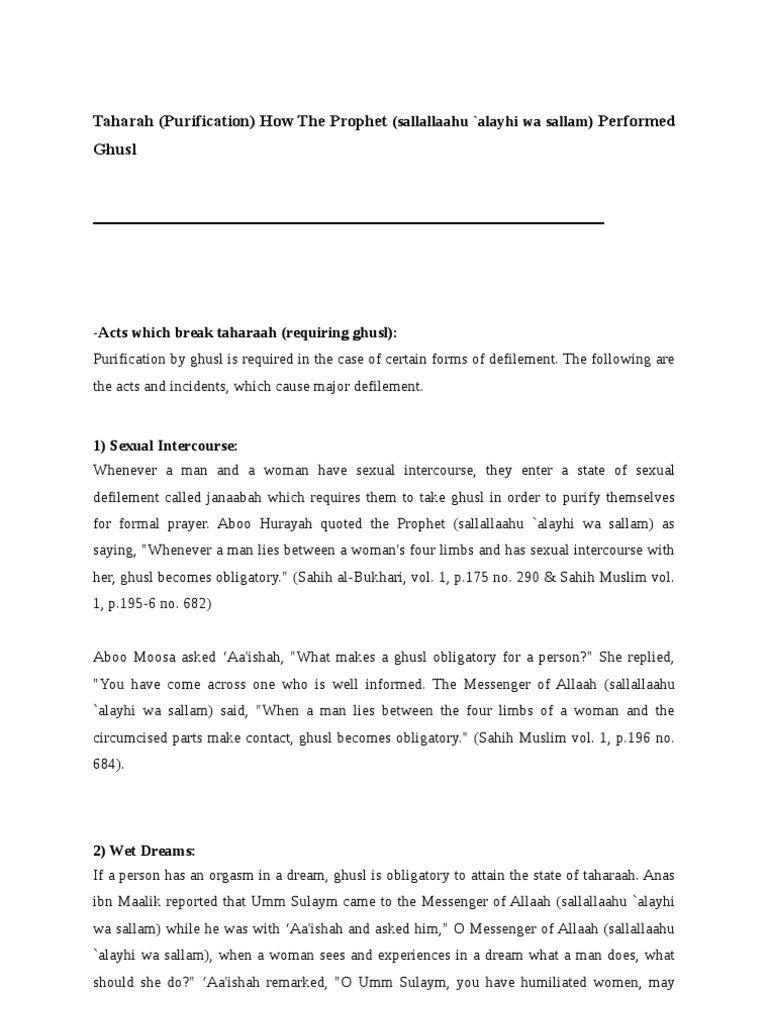 Taharah Purification) How The Prophet (Pbuh) Performed Ghusl | PDF ...
