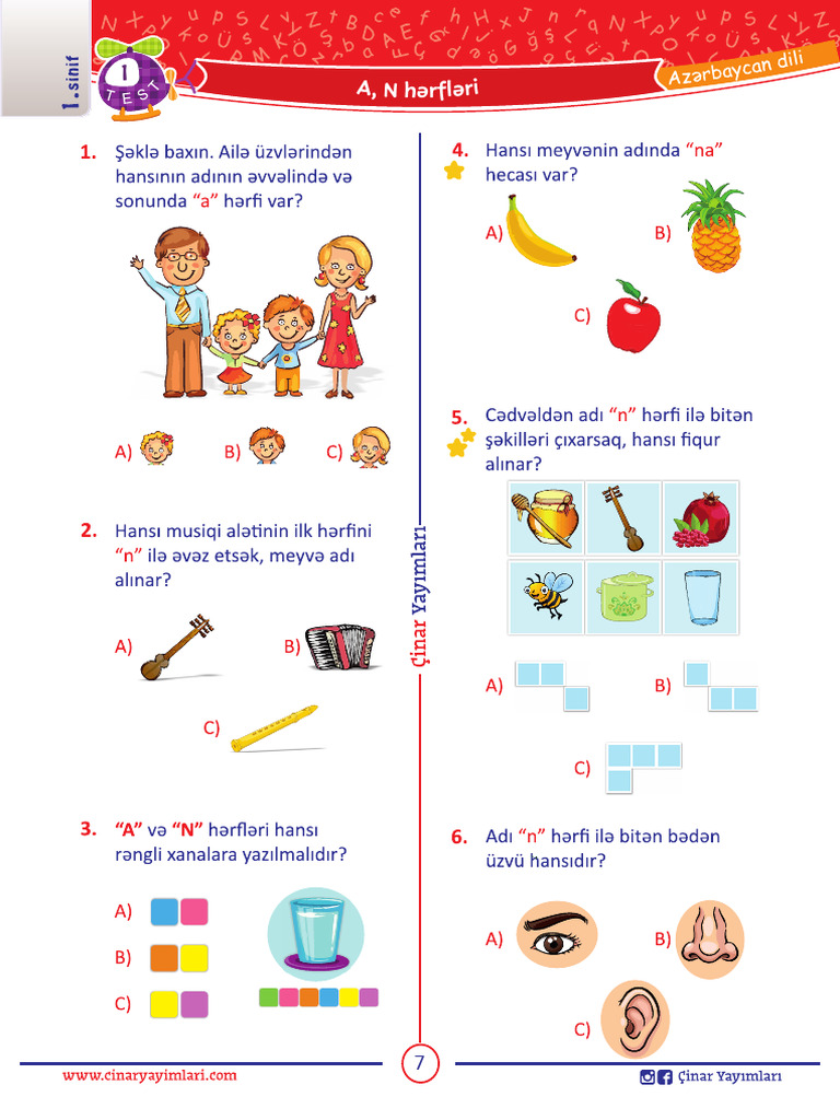 1 Ci Sinif - Ana Dili Testler | PDF