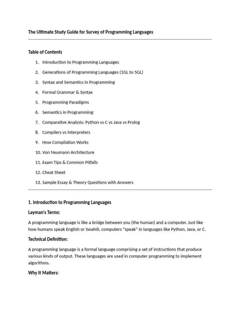 The Ultimate Study Guide for Survey of Programming Languages | PDF | Programming Language | Compiler