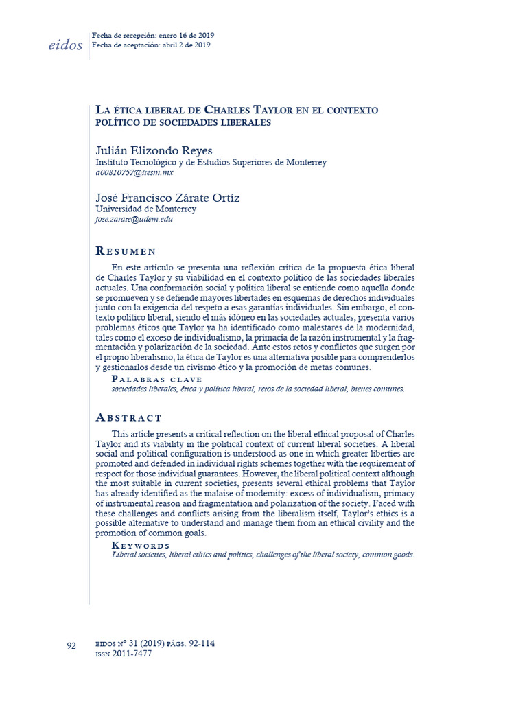 DO S2 LO2 T4 - La Ética Liberal de Charles Taylor | PDF | Liberalismo | Democracia