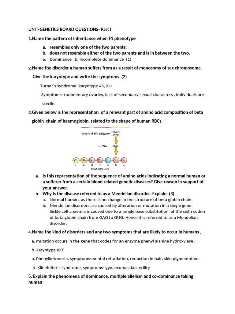 Board Questions Genetics Part 1 | PDF | Dominance (Genetics) | Genotype