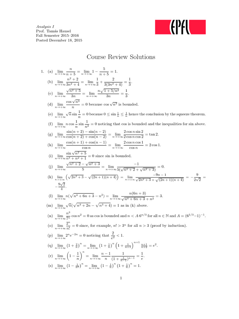Limits and Convergence Analysis Solutions | PDF | Calculus | Functions And Mappings