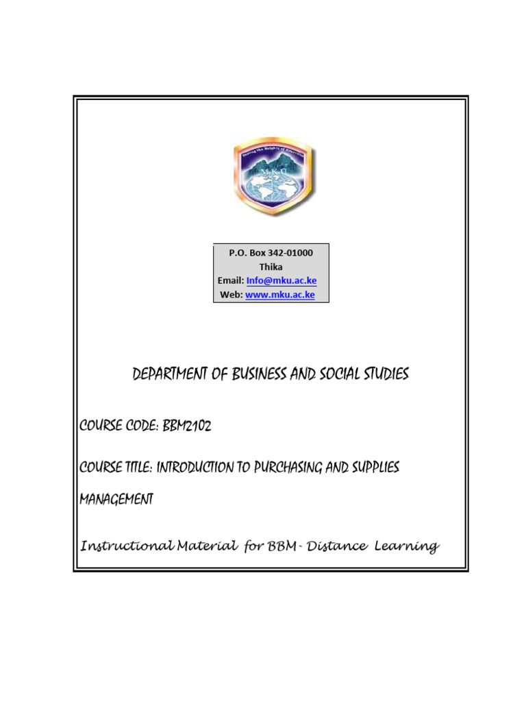 Bbm2102 Introduction to Purchasing and Supplies | PDF | Procurement | Return On Investment