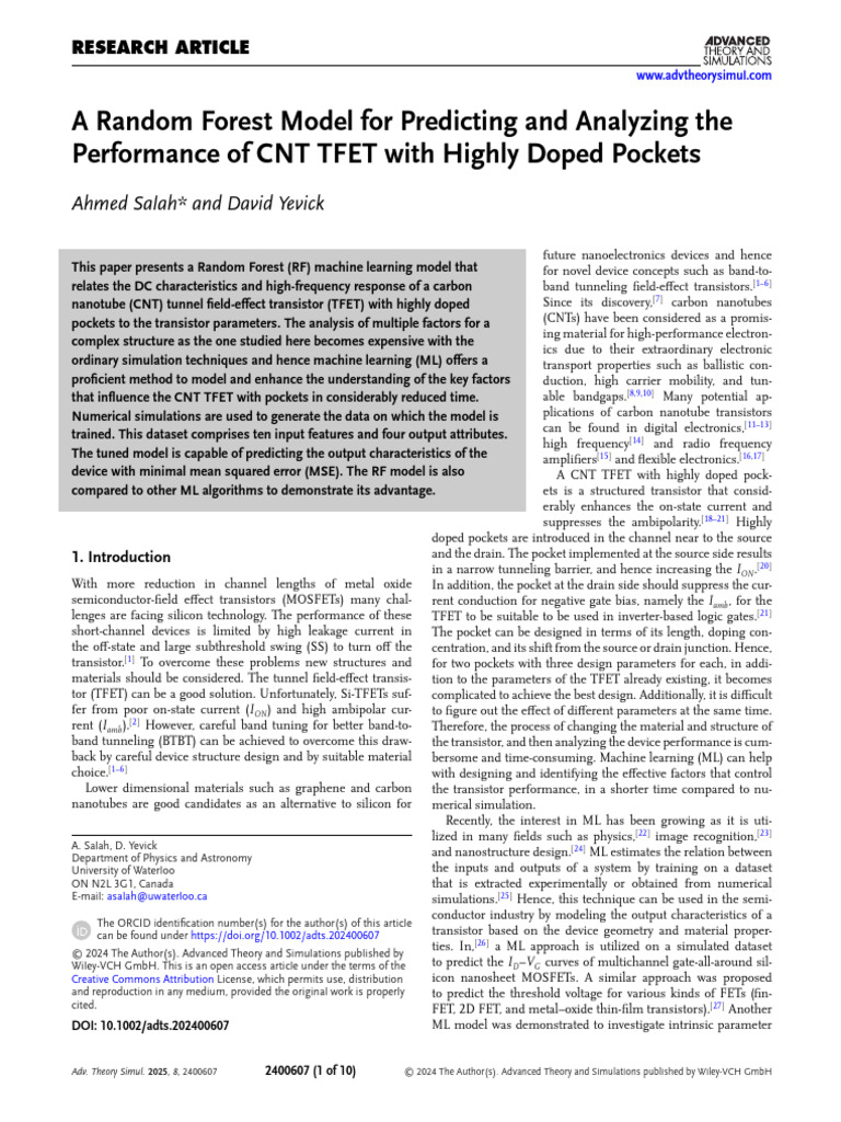 A Random Forest Model For Predicting and Analyzing | PDF | Mosfet | Field Effect Transistor