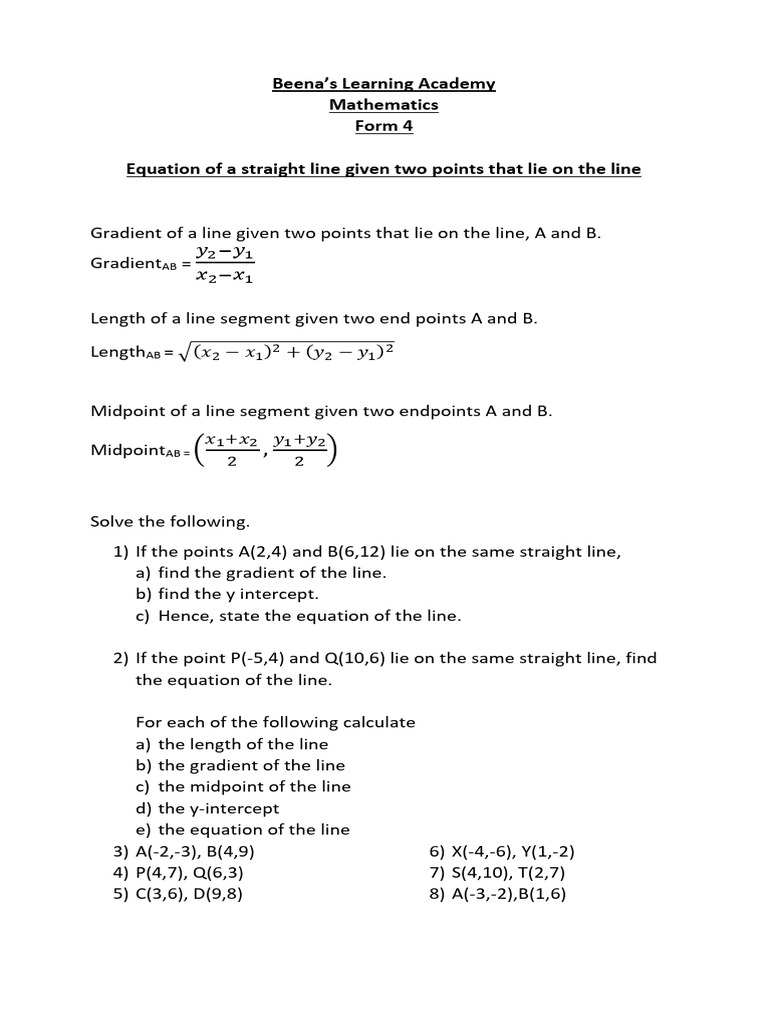 Equation of a Line from Two Points | PDF
