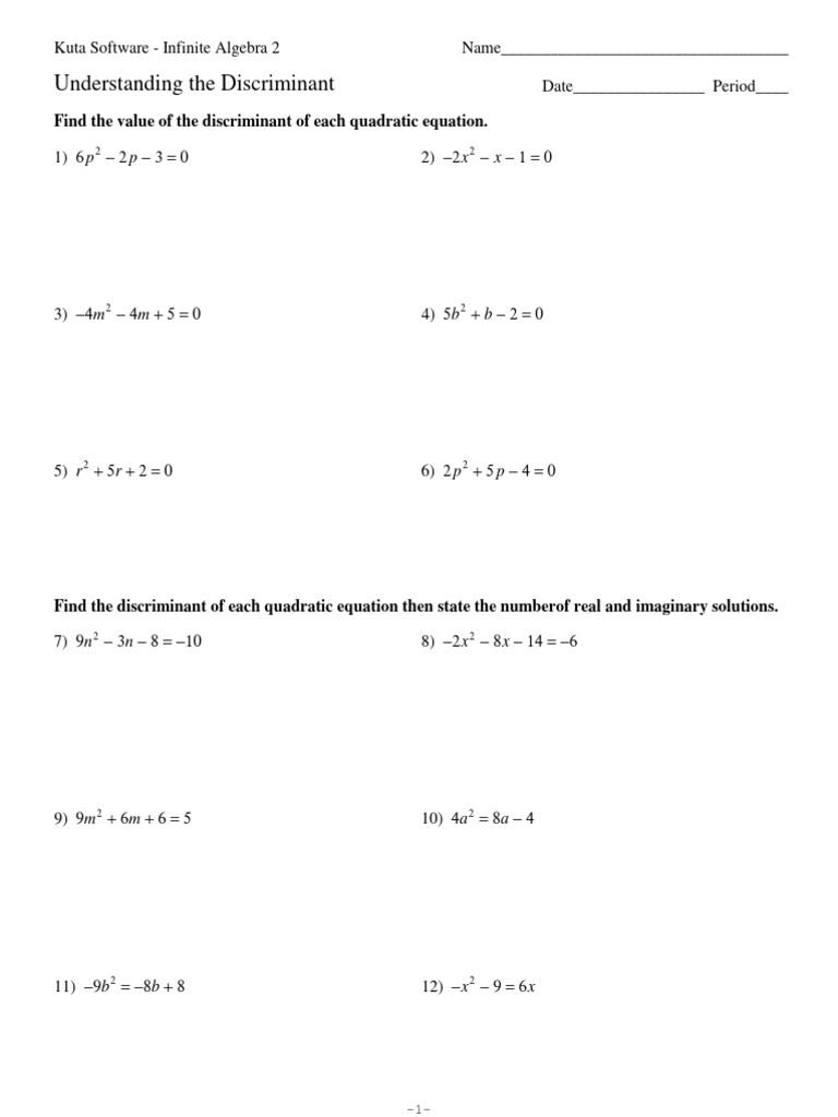 Understanding the Discriminant Worksheet | PDF | Equations | Numbers