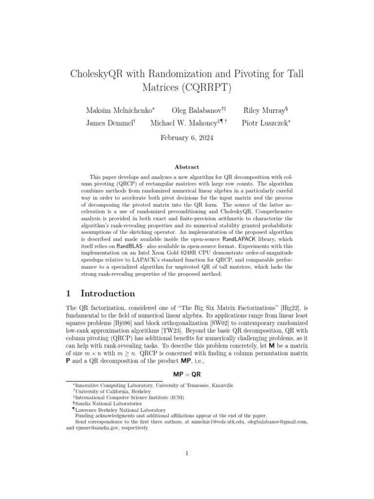 CholeSky QR For Tall Matrices | PDF | Matrix (Mathematics) | Numerical ...
