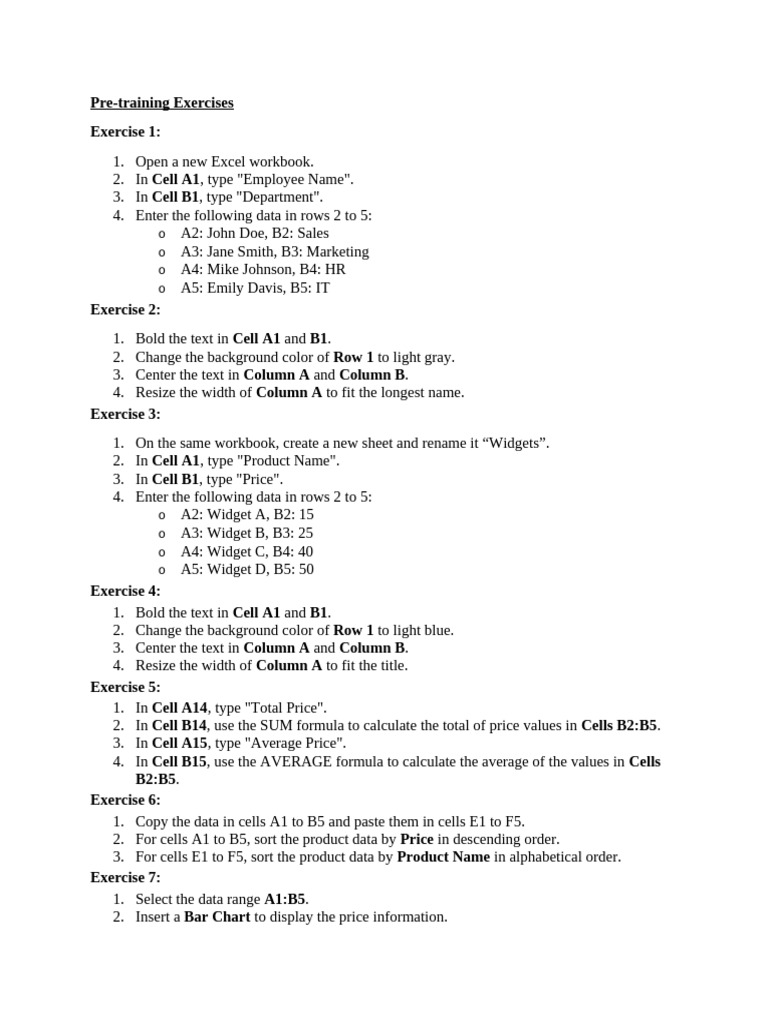 Pre Training Exercises | PDF