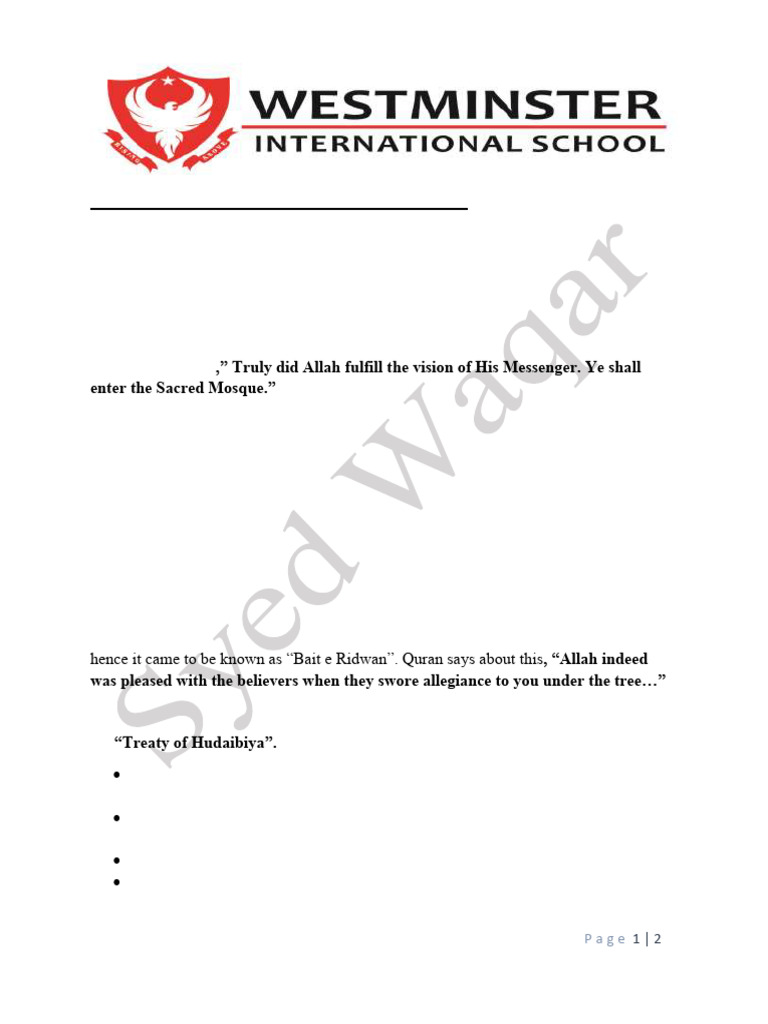 Treaty of Hudaibiya WIS | PDF | Mecca | Muhammad