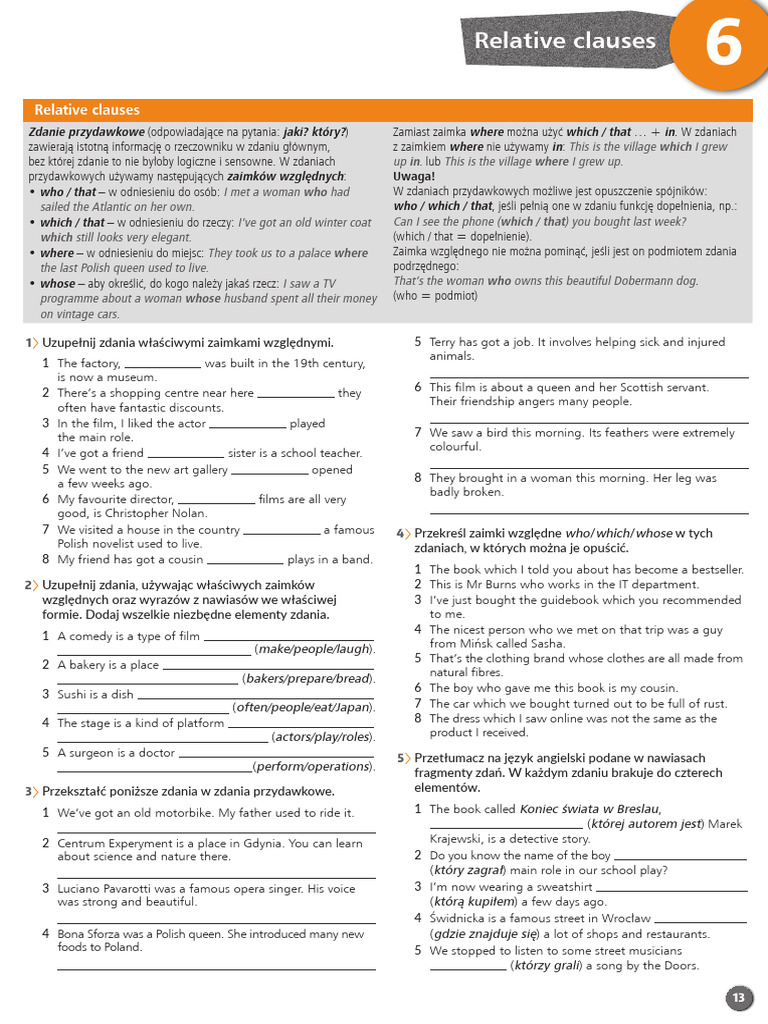 Password Reset A2 Gramatyka Relative Clauses | PDF
