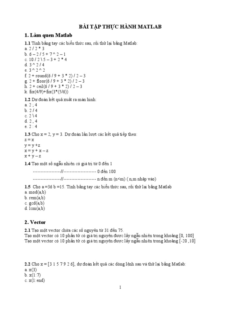 Bai Tap Matlab | PDF