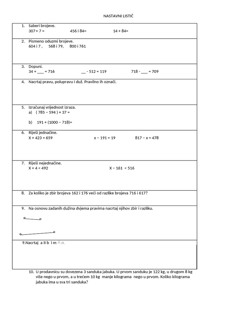 Priprema Za Provjeru Matematika | PDF