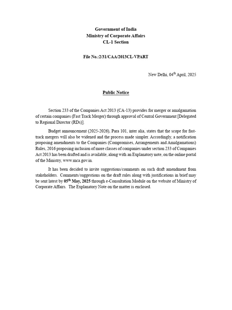 Widening The Scope of Fast Track Mergers | PDF | Government | Justice