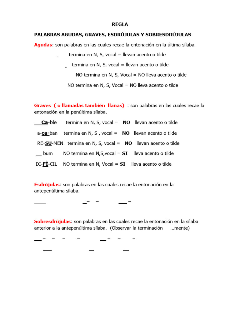 EJERCICIO DE PALABRAS AGUDAS ,GRAVES, ESDRÚJULAS Y SOBRESDRÚJULAS ...