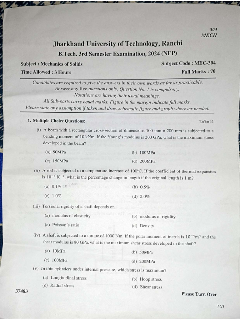 MOS University Question ME | PDF