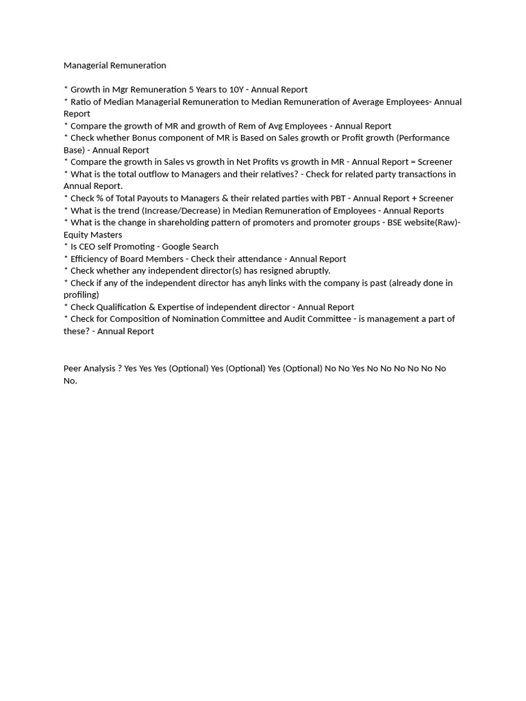Managerial Remuneration Checklist | PDF