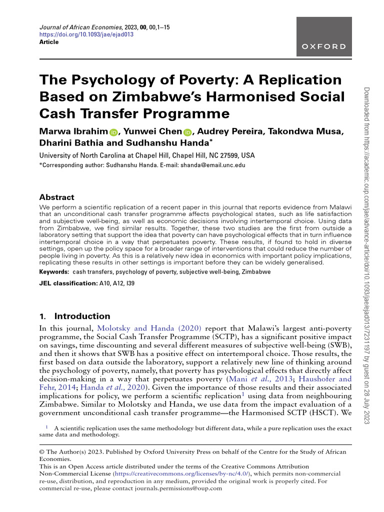 The Psychology of Poverty A Replication Based On Z | PDF | Poverty | Poverty & Homelessness