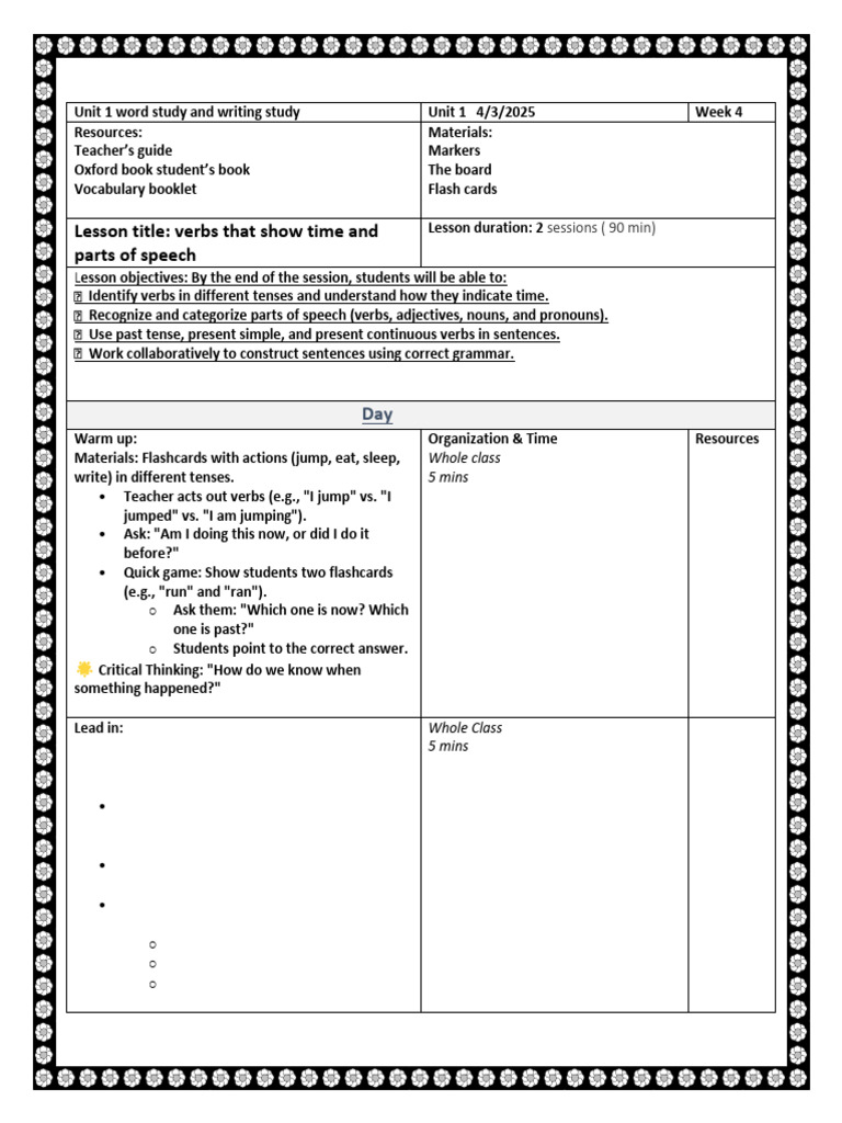 Term 2 Unit 1 Word study and writing study lesson plan | PDF | Part Of ...