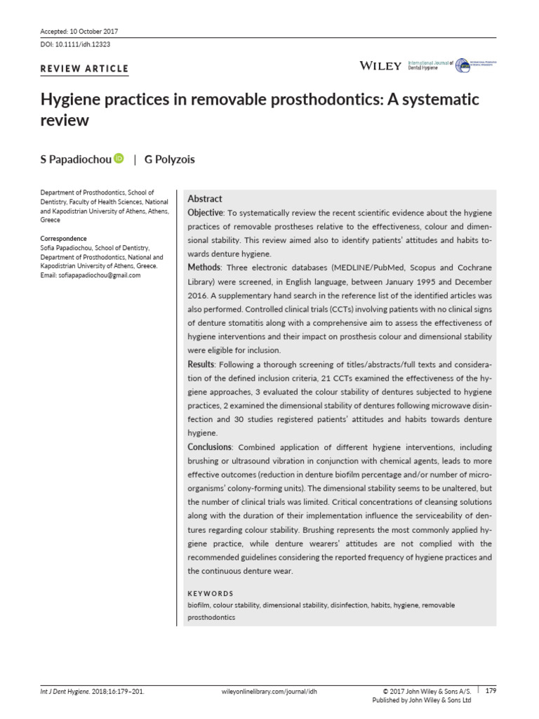 Hygiene Practices | PDF | Dentures | Systematic Review