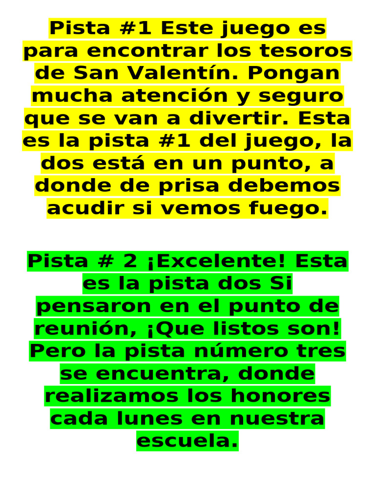 Pistas para búsqueda del tesoro de San Valentín | PDF