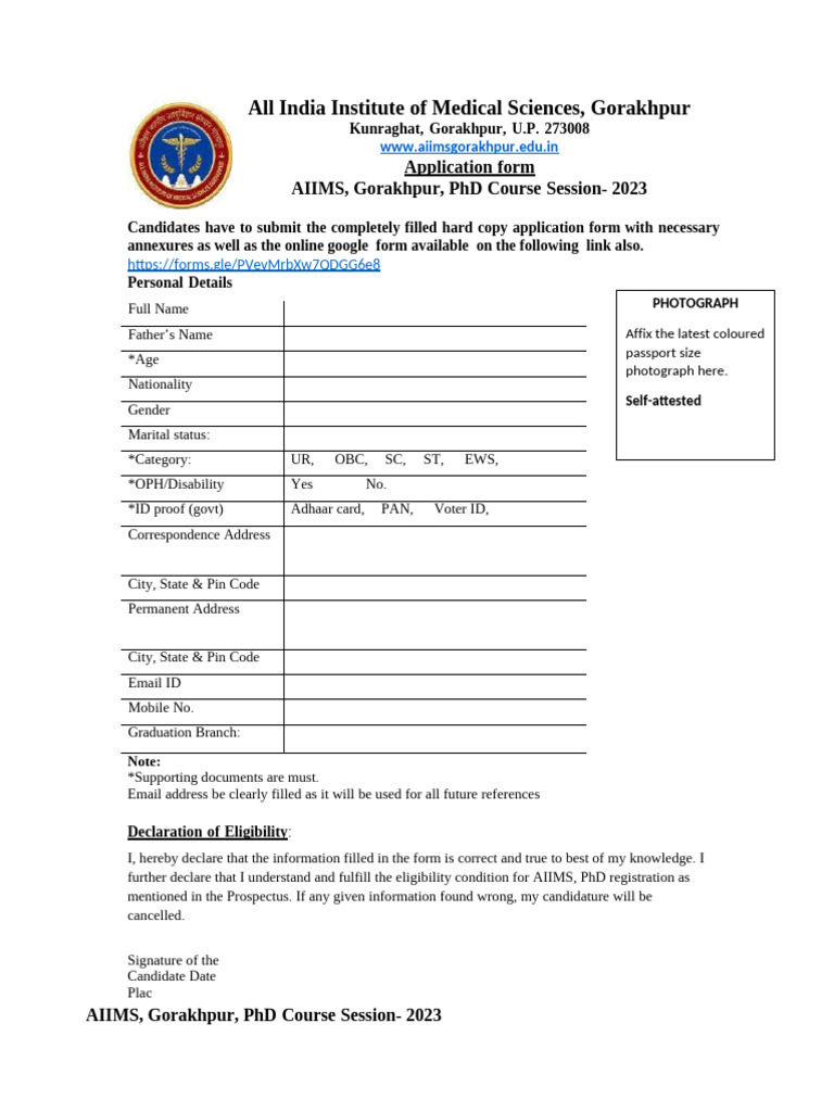 PHD Application Form 2023 | PDF | Doctor Of Medicine