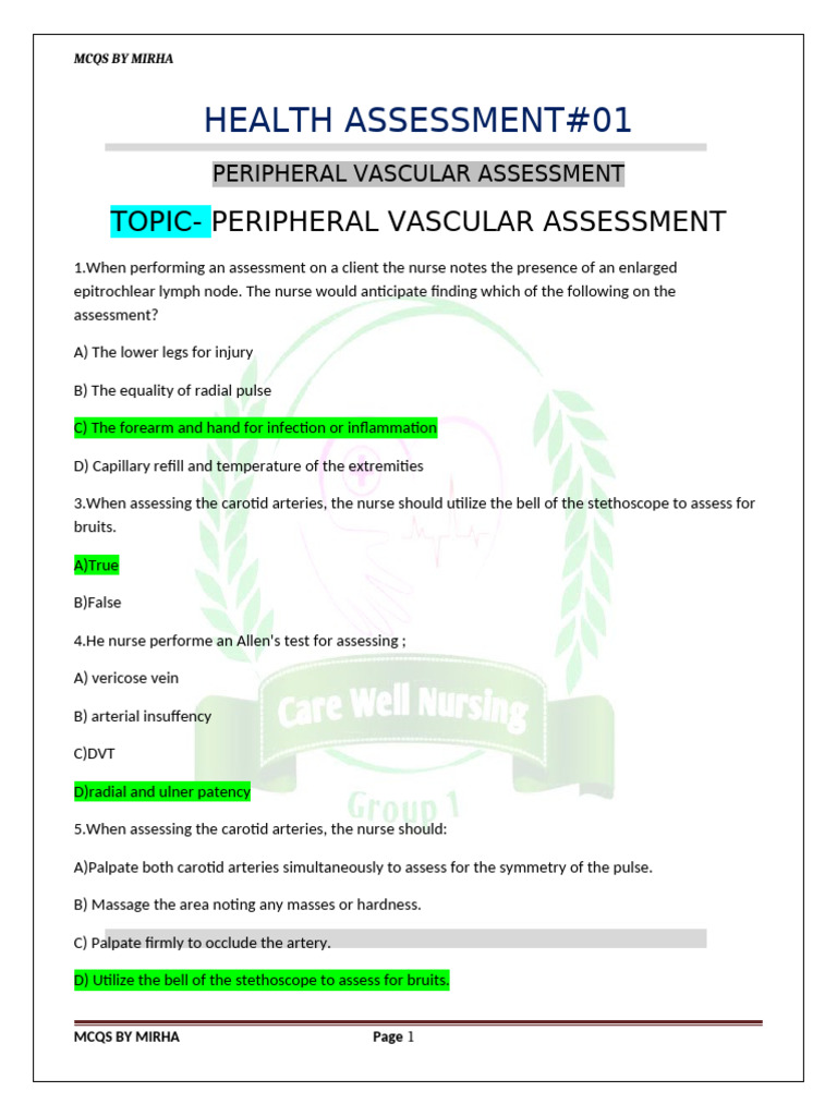 Vascular Assessment in Nursing Practice | PDF | Anatomical Terms Of ...