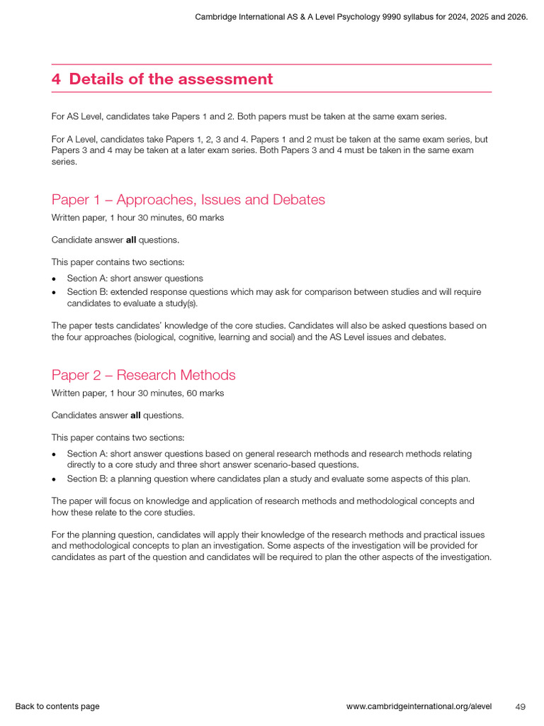 AICE Psychology 9990 Syllabus 2024-2026 | PDF