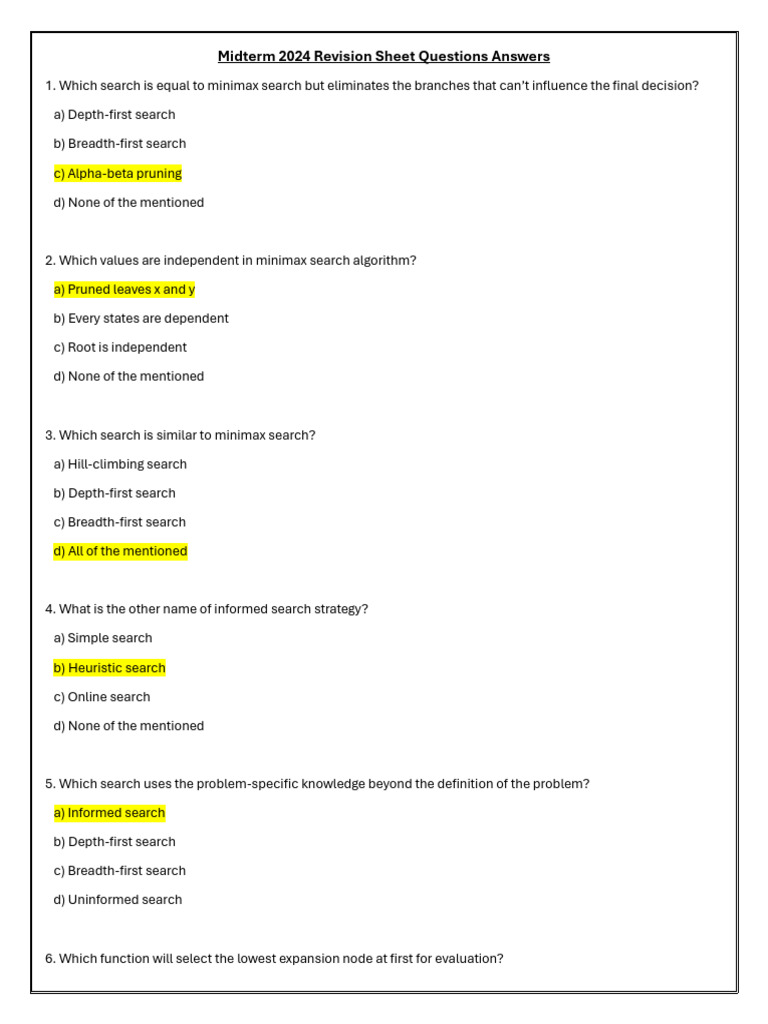 Midterm 2024 Revision Sheet Questions Answers (2) | PDF | Algorithms | Algorithms And Data ...