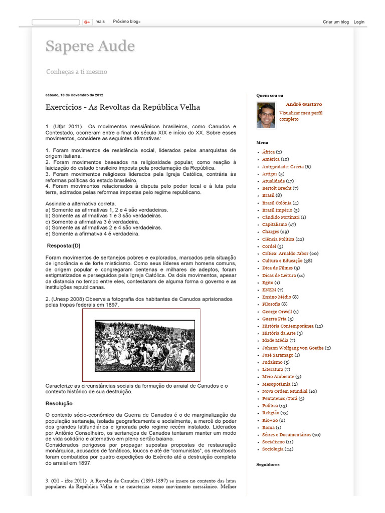 9º Ano - Sapere Aude - Exercícios - As Revoltas Da República Velha | PDF | República | Brasil