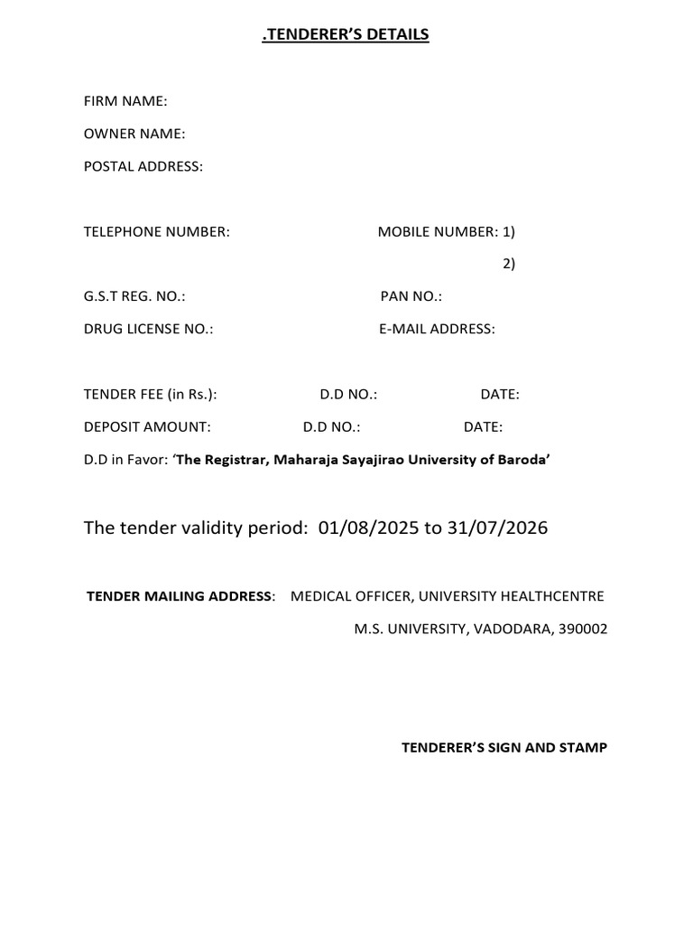 Tender 2025 MSU Health Centre | PDF | Invoice | Taxes