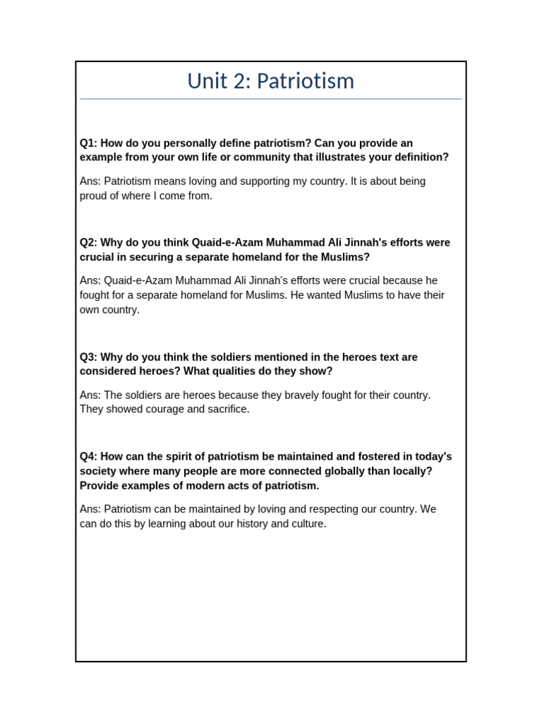Unit 2 Patriotism Register Size | PDF