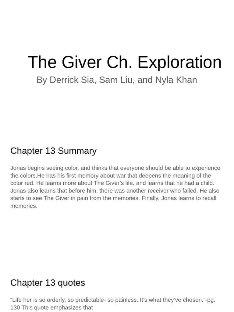 The Giver Ch. Exploration | PDF