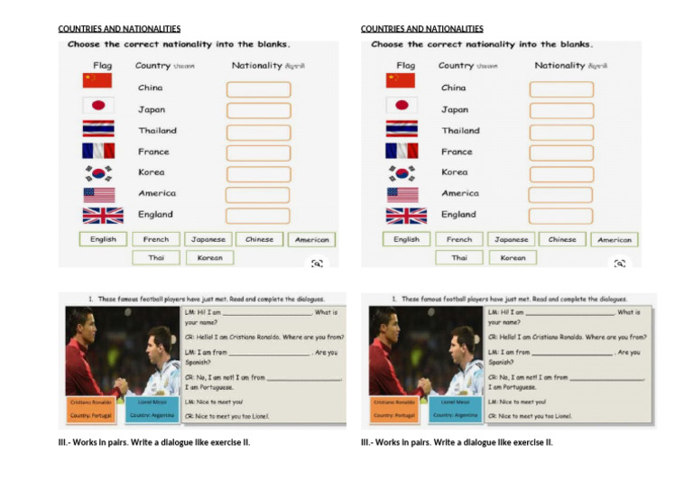Countries and Nationalities Dialogue Exercise | PDF
