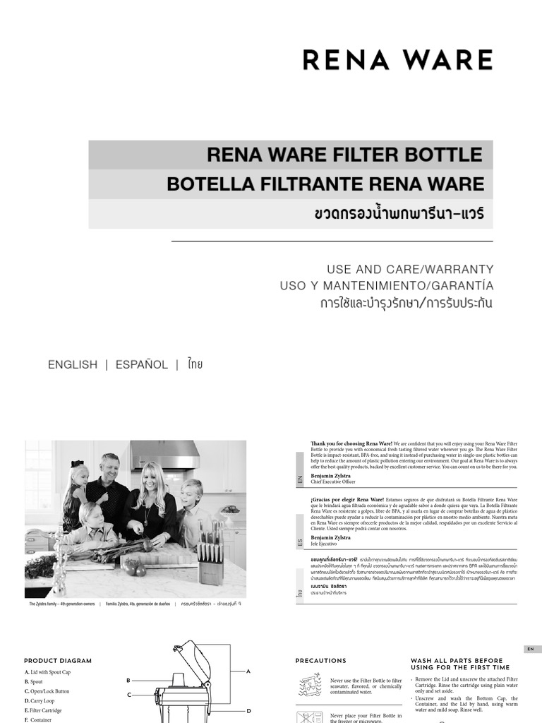 Rena Ware Filter Bottle Guide | PDF | Water | Dishwasher