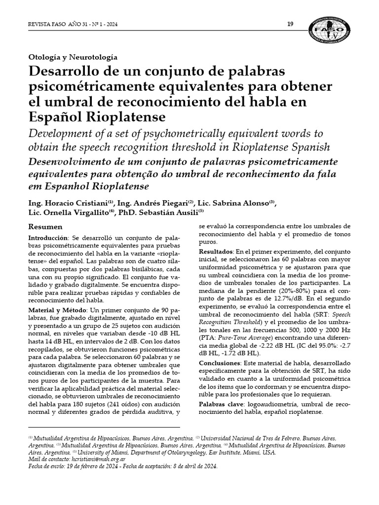 Desarrollo de Un Conjunto de Palabras Psicométricamente Equivalentes ...