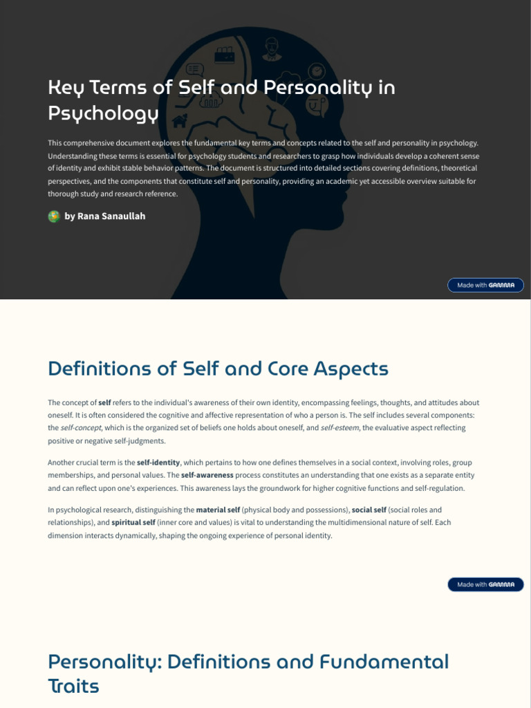 Key Terms of Self and Personality in Psychology | PDF | Self Esteem ...