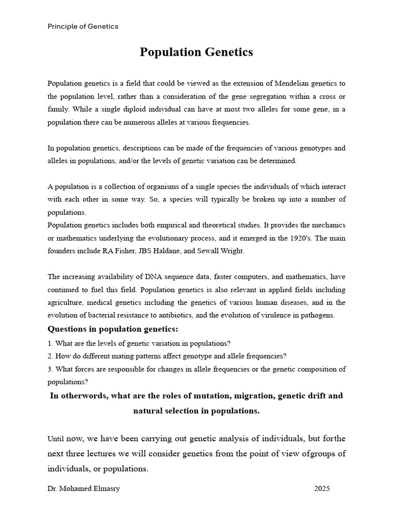 Population Genetics 2025 | PDF | Population Genetics | Genetics
