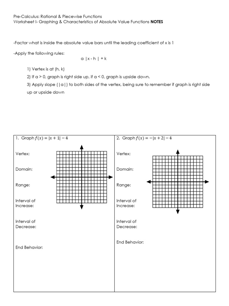 PC Rationals & Piecewise Worksheet I - Graphing & Characteristics of ...